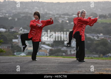 Chinese perform traditional Tai Chi sword dancing and fan dancing in a ...