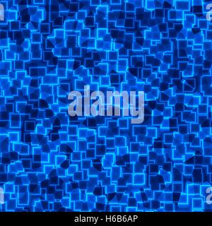 Abstract illustration of blue glowing square shapes and bright spot of ...
