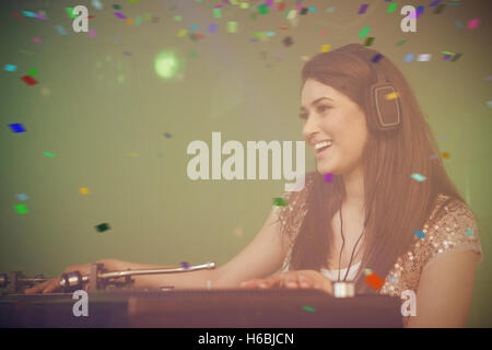 Happy Female Disc Jockey Mixing Music Stock Photo - Alamy
