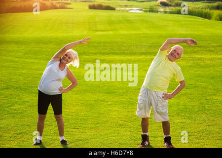 The elderly couple exercise Stock Photo - Alamy