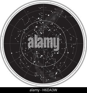 Astronomical Celestial Map of The Northern Hemisphere. Detailed Stock ...