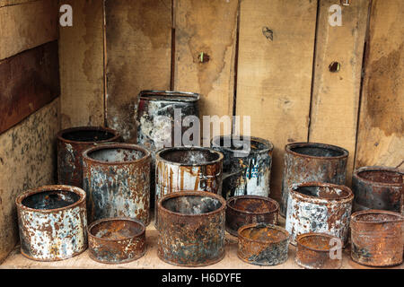 Rusted Aluminum Cans inside Wooden Container Stock Photo - Alamy