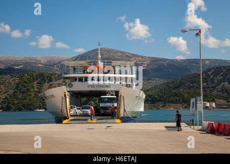 Ferry boat at the port of Argostoli crossing to Lixouri on the Greek ...