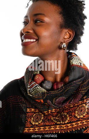 Beautiful young happy African-American woman with USA and France flags ...