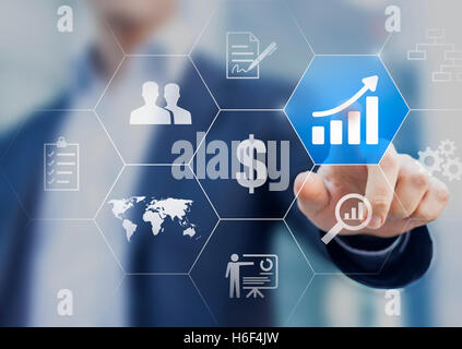 Hand touching INCREASE REVENUE button, business concept Stock Photo - Alamy