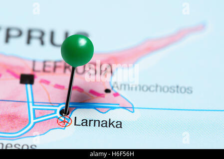 Close up of Larnaca, Cyprus map with red pin - Travel concept Stock ...