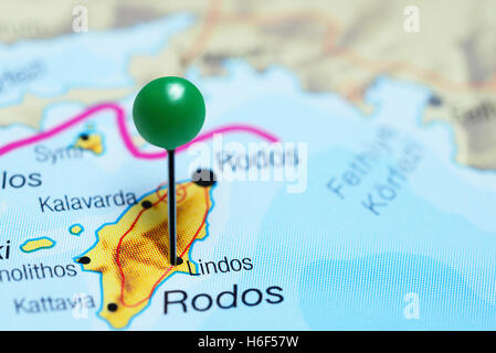Lindos pinned on a map of Greece Stock Photo - Alamy