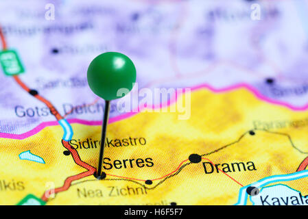 Close up of Serres , Greece map with red pin - Travel concept Stock ...