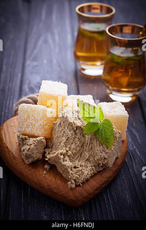 Traditional sweet turkish delight halva pieces with sunflower seeds ...