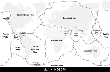 Plate tectonics - world map with major an minor plates Stock Photo - Alamy