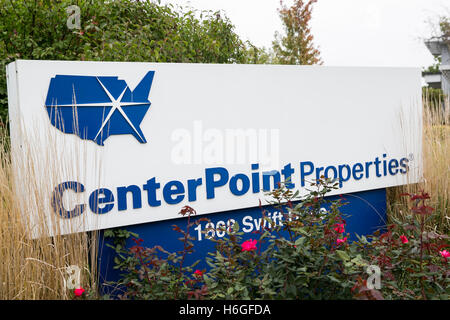 A logo sign outside of the headquarters of CenterPoint Properties in ...