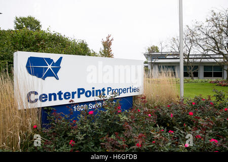 A logo sign outside of the headquarters of CenterPoint Properties in ...