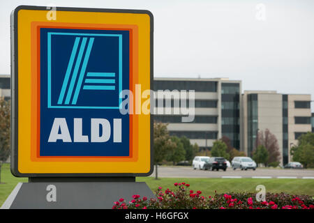 A logo sign outside of the ALDI US headquarters in Batavia, Illinois on ...