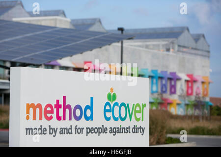 A logo sign outside of the Method and Ecover factory in the Pullman ...