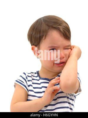 Sad unhappy crying cute little young toddler girl wiping tears, isolated Stock Photo - Alamy