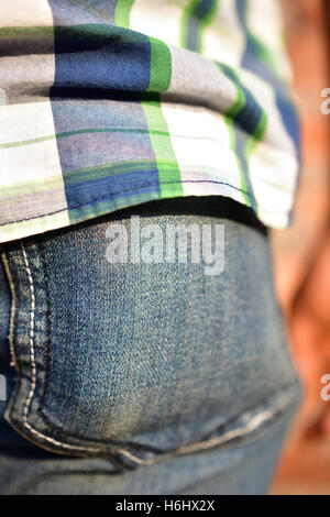Denim blue jeans back pocket details Stock Photo - Alamy