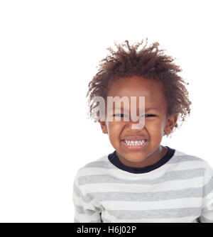 African child putting mean face isolated on white background Stock ...