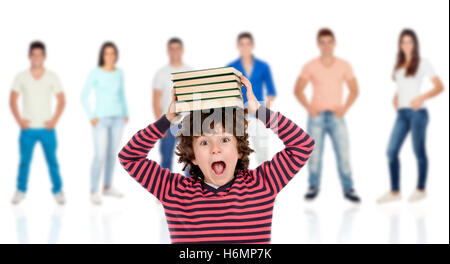 Casual preteen boy and unfocused casual people of background Stock ...