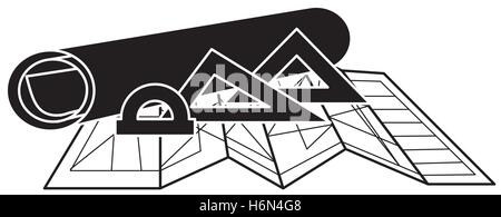 black silhouette rules for drawing and protractor vector illustration ...