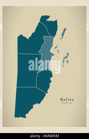Vector regional map of Belize with districts or territories and ...