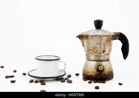 moca maker and coffee cup isolated on white background Stock Photo - Alamy