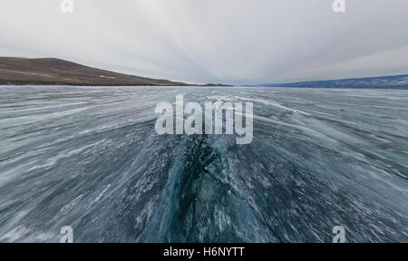 Wide panorama of Lake Baikal ice hummocks in Olkhon Island Stock Photo ...