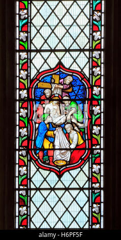 Descent, removal of Jesus from the Cross, stained glass window, 1860 ...