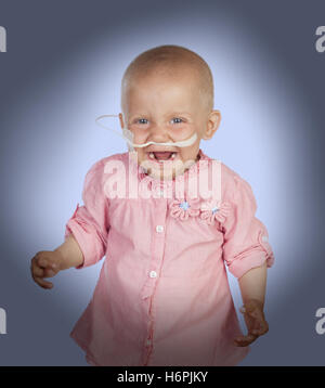 Adorable baby without hair beating the disease isolated on white ...