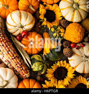 Autumn background with decorative pumpkins, fall leaves and acorns ...