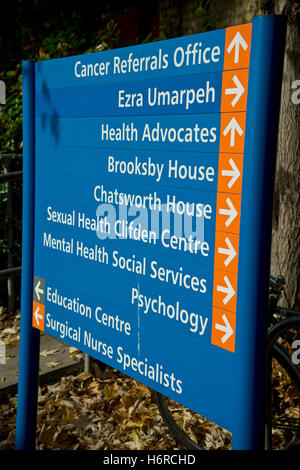 Signs giving directions at the Homerton University Hospital in Hackney ...