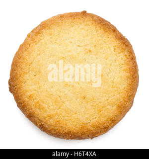 Single golden shortbread butter biscuit on white background Stock Photo ...