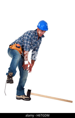 A man, labourer or other occupation crying out with an expression of ...