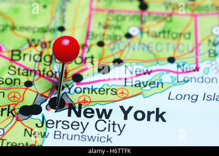 New York pinned on a map of USA Stock Photo - Alamy