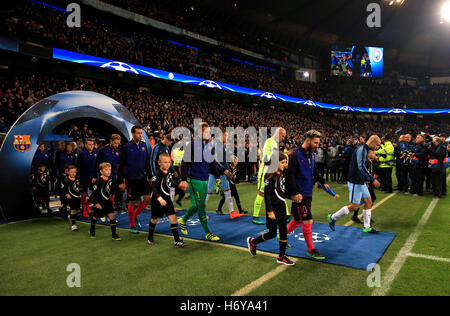 Players and mascots walk out ahead of the Sky Bet Championship match at ...