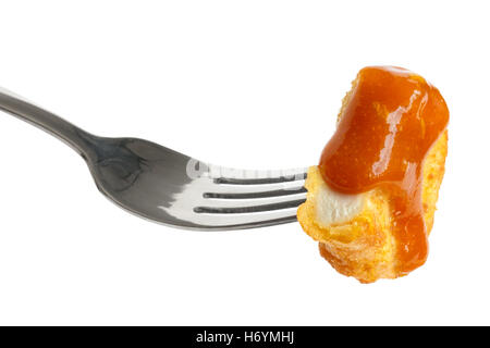 SIngle chicken nugget isolated on a white background Stock Photo - Alamy