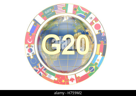 G20 concept with Earth globe, 3D rendering isolated on white background ...