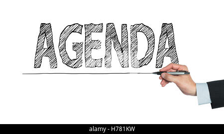 agenda written by hand, hand writing on transparent board, photo Stock ...