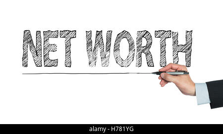 net worth written by hand, hand writing on transparent board, photo ...