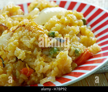 Traditional Bahraini Muhammar sweet rice dish seasoned with spices and ...