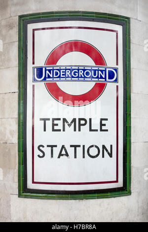Temple Station Underground sign, London Underground tube station sign ...