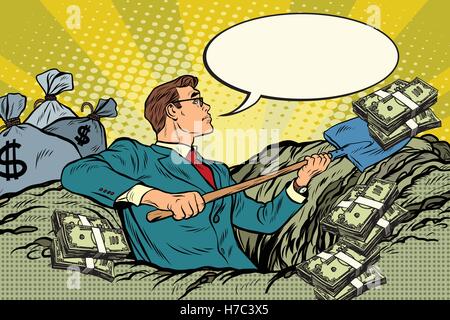 Rich Business Man Digging Money With Shovel Stock Vector Image & Art ...