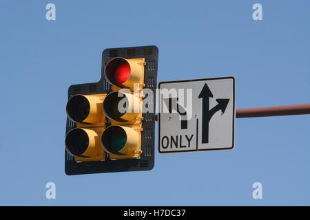 traffic light and no left turn except buses sign and no crossing Stock ...