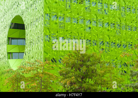 Lyon, France, Detail of the green Cube building in the Confluence area ...