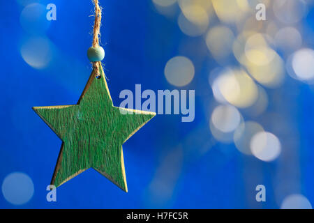 Christmas greeting card with xmas decor in fir tree shaped box on ...