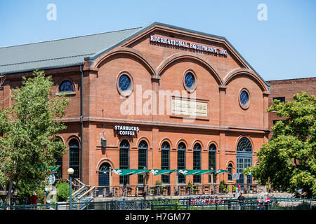 REI and Starbucks in old Denver Tramway Power Building Stock Photo - Alamy