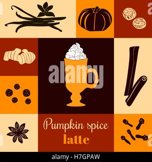 Pumpkin spice. Vector illustration. Nutmeg, ginger, cloves, cinnamon, allspice. Spices set. For ...