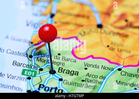 Braga, Portugal pin on map Stock Photo - Alamy