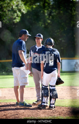 American little league baseball catcher behind home plate Stock Photo ...