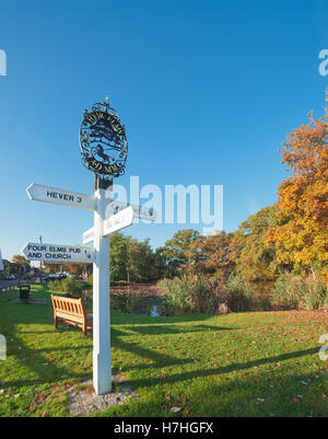 England, Kent, Four Elms Village, Road Signpost and Village Sign Stock ...