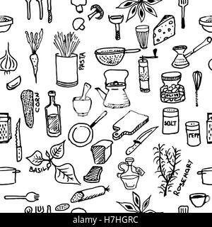 The seamless pattern on the kitchen theme with a variety of kitchen ...